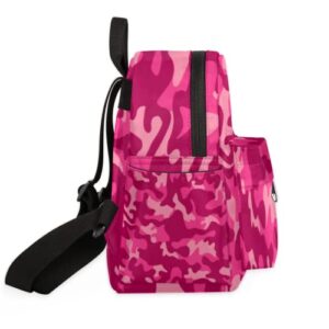 Red Pink Camouflage Pattern Mini Backpack for Women, Small Fashion Backpack Purse Travel Casual Lightweight Daypack