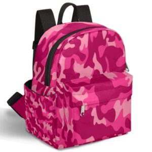 Red Pink Camouflage Pattern Mini Backpack for Women, Small Fashion Backpack Purse Travel Casual Lightweight Daypack