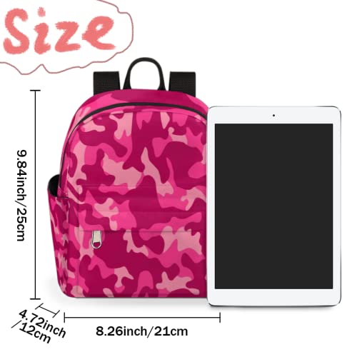 Red Pink Camouflage Pattern Mini Backpack for Women, Small Fashion Backpack Purse Travel Casual Lightweight Daypack