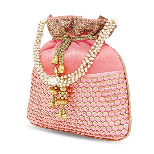 Aheli Potli Bags for Women Evening Bag Clutch Ethnic Bride Purse with Drawstring(P05PK)