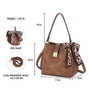 CLUCI Bucket bag, hobo bags for women Purses Handbags Vegan Leather Designer Tote Large Hobo Shoulder Cross-body Bag, Two-tone Brown