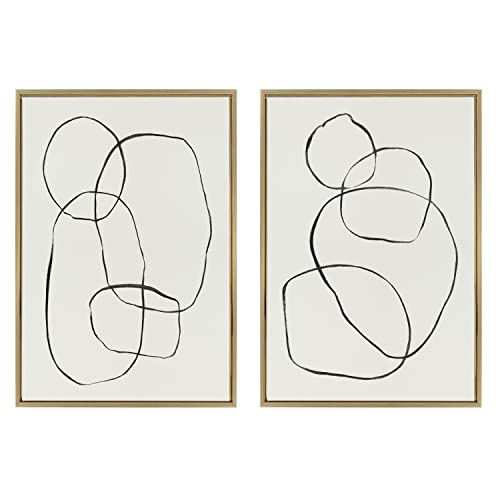 Kate and Laurel Sylvie Sylvie Modern Circles and Going in Circles Framed Linen Textured Canvas Wall Art Set by Teju Reval of SnazzyHues, 2 Piece 23x33 Gold Abstract Art Prints for Wall