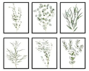 botanical boho bathroom decor wall art, sage green plants decor for bedroom – set of 6 plant wall decor prints, office leaf eucalyptus wall decor, minimalist leaves wall art decor (8×10 inch unframed, sage green)