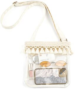 mkono clear bag stadium approved clear concert purse with macrame tassel transparent sports fan handbags for women girl, especially for sports events concert festival park work