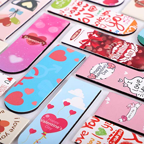 FiGoal 30 Pack Valentine's Day Magnetic Bookmark with 30 Valentine's Day Cards Kids Classroom Assorted Stationery Value Gift Set in 30 Different Designs Classroom Exchange Party Supplies