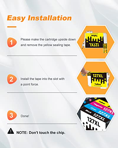 127 127XL T127 Remanufactured Ink cartridges for Epson T127 127 XL Ink Cartridge to use for Workforce 545 845 645 WF-3540 WF-3520 WF-7010 WF-7510 WF-7520 NX530 NX625 Printer (5 Pack)