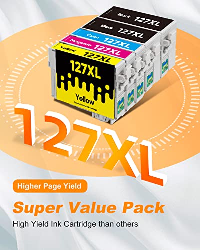 127 127XL T127 Remanufactured Ink cartridges for Epson T127 127 XL Ink Cartridge to use for Workforce 545 845 645 WF-3540 WF-3520 WF-7010 WF-7510 WF-7520 NX530 NX625 Printer (5 Pack)