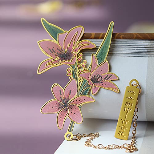 Metal Bookmark Flower Brass Hollow Space Bookmarks for Reading Pendant 1 Piece