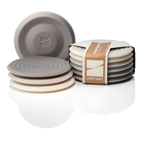 The Degrē Coasters XL (Sand Stone, Set of 6) by LINE+ARC. 10mm Thick, Dishwasher Safe, Stain-Resistant, Outdoor, Coffee Table, Silicone, Modern, Mid Century, Drink, Non-Absorbent, Housewarming Gift