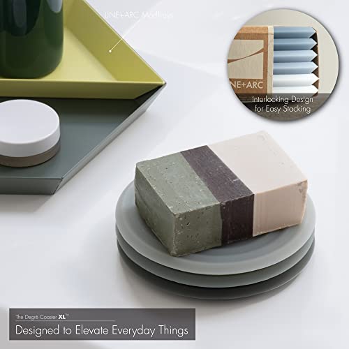 The Degrē Coasters XL (Sand Stone, Set of 6) by LINE+ARC. 10mm Thick, Dishwasher Safe, Stain-Resistant, Outdoor, Coffee Table, Silicone, Modern, Mid Century, Drink, Non-Absorbent, Housewarming Gift