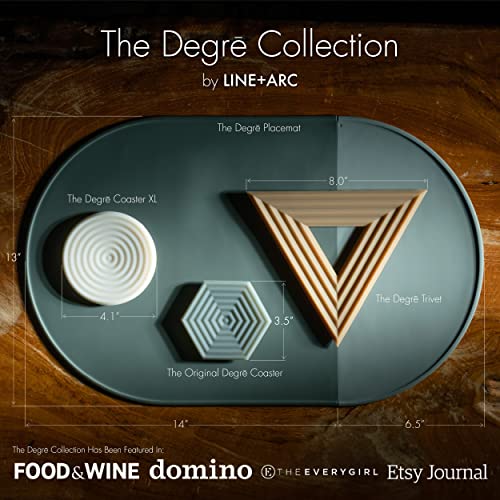 The Degrē Coasters XL (Sand Stone, Set of 6) by LINE+ARC. 10mm Thick, Dishwasher Safe, Stain-Resistant, Outdoor, Coffee Table, Silicone, Modern, Mid Century, Drink, Non-Absorbent, Housewarming Gift