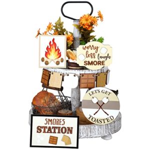 10 pcs camping tiered tray decor set farmhouse farm tiered tray decor wood sign camping party decorations campfire centerpiece decor barbecue camping decorative trays rustic kitchen decor (large)