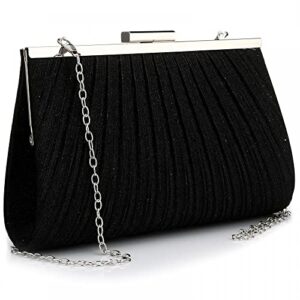 Clutch Purse Women Glittering Handbag Top Handle Evening Bag Crossbody Bag Shoulder Bag for Wedding Party Prom (Black)