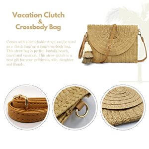 Aovtero Straw Clutch Purse Women Crossbody Bag Summer Beach Shoulder Bags Envelope Wallet Handbags (Light Brown)