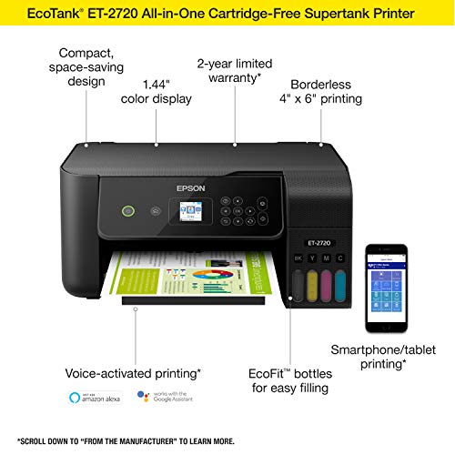 Epson EcoTank ET-2720 Wireless Color All-in-One Supertank Printer with Scanner and Copier - Black