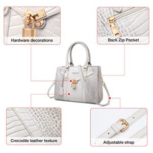 FOXLOVER Genuine Leather Handbags for Women Satchel Purses All-Match Top Handle Shoulder Bags Crocodile Pattern Crossbody Bag Commute Tote Bag