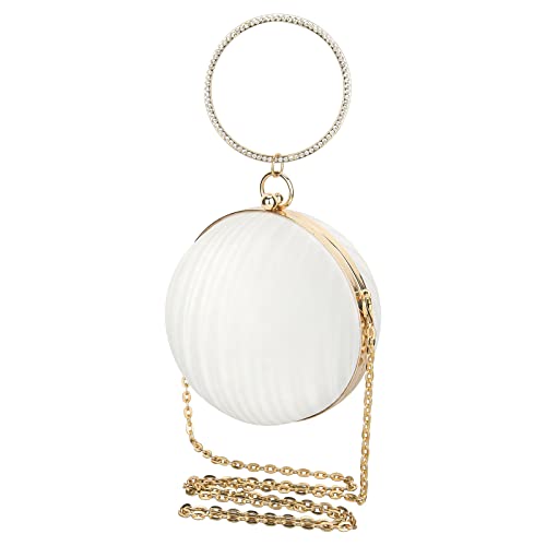 White Round Ball Purse, Mini Chic Evening Clutch Bag, Small Women Chain Crossbody Shoulder Wristlets Handbag for Wedding Party