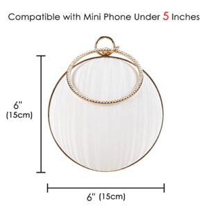 White Round Ball Purse, Mini Chic Evening Clutch Bag, Small Women Chain Crossbody Shoulder Wristlets Handbag for Wedding Party