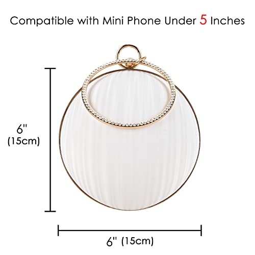 White Round Ball Purse, Mini Chic Evening Clutch Bag, Small Women Chain Crossbody Shoulder Wristlets Handbag for Wedding Party