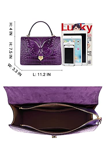 PIJUSHI Designer Crocodile Leather Handbags for Women Crossbody Satchel Bag with Butterfly(66296 Purple)