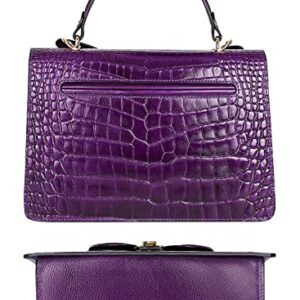 PIJUSHI Designer Crocodile Leather Handbags for Women Crossbody Satchel Bag with Butterfly(66296 Purple)