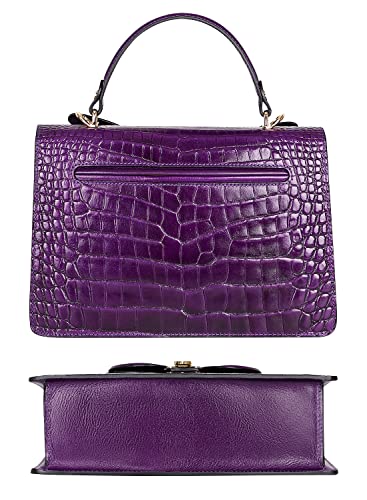 PIJUSHI Designer Crocodile Leather Handbags for Women Crossbody Satchel Bag with Butterfly(66296 Purple)