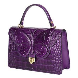 PIJUSHI Designer Crocodile Leather Handbags for Women Crossbody Satchel Bag with Butterfly(66296 Purple)