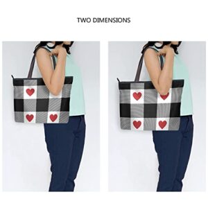 Tote Bag with Zipper for Women Valentines Black Buffalo Check Plaid Handbags Pockets Shoulder Bag Work Large Travel