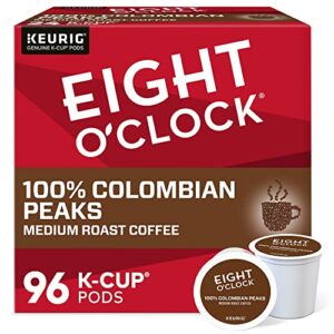 eight o’clock coffee colombian peaks single-serve keurig k-cup pods, medium roast coffee pods, 96 count