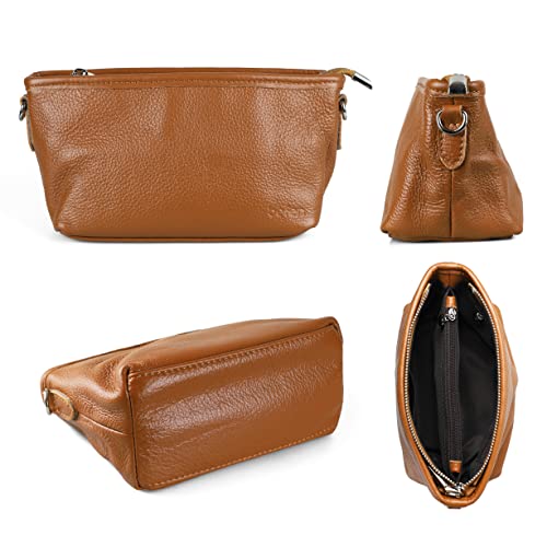 Brown Crossbody Purses for Women, Leather Small Clutch Phone Bags Cross Body Purses and Handbags (Cognac Brown)