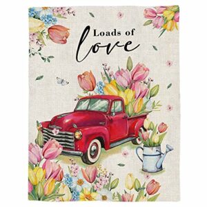 Easter Flannel Fleece Blanket Red Truck Tulip Super Soft Warm Cozy Throw Blankets Spring Flowers Butterfly Bed Couch or Car Blanket Mom Gift for Easter Mother's Day, Travel All Reason 40" x 50"