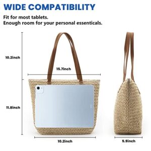 MABROUC Straw Bag, Straw Beach Bag for Women and Girls, Large Woven Summer Tote Handbag Shoulder Bag for Outdoor Vacation(Medium, beige)