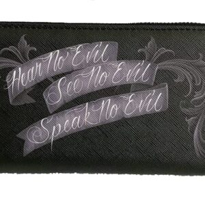 DGA Day of the Dead Lowrider See No Evil Hear No Evil Chola Women's Clutch Zippered Wallet, black