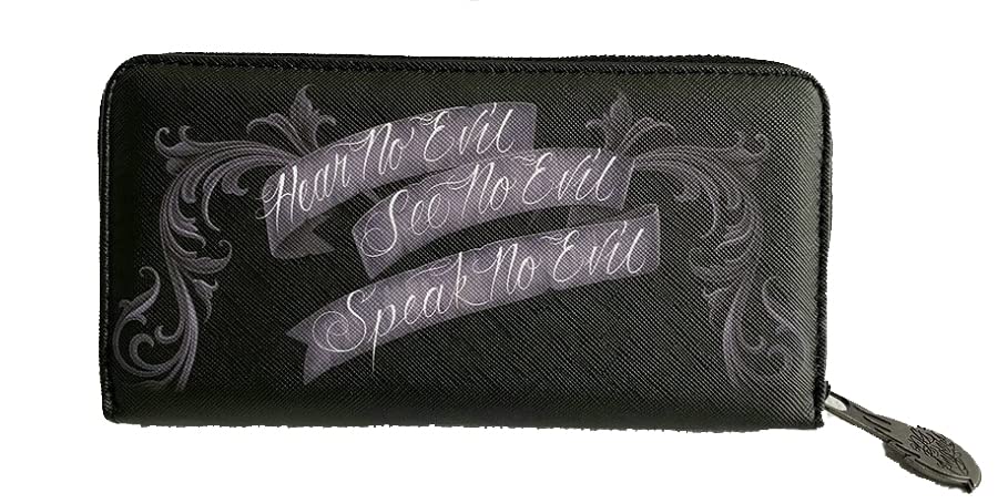 DGA Day of the Dead Lowrider See No Evil Hear No Evil Chola Women's Clutch Zippered Wallet, black