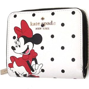 kate spade disney x minnie mouse small zip around wallet white polka dot