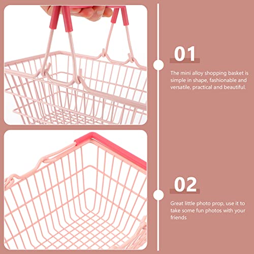 NUOBESTY Mini Shopping Basket Metal Wire Gathering Baskets with Handle Table Top Storage Bins Makeup Organizer for Cosmetic Snacks Display