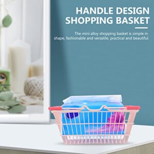 NUOBESTY Mini Shopping Basket Metal Wire Gathering Baskets with Handle Table Top Storage Bins Makeup Organizer for Cosmetic Snacks Display