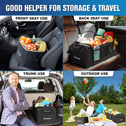 K KNODEL Extra Large Trunk Organizer With Cooler Bag, 3 Compartments Trunk Organizer for Car, Heavy Duty SUV Trunk Organizer with 2 Adjustable Securing Straps (4-in-1, Black)