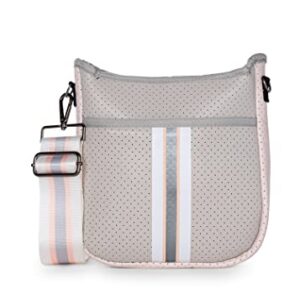 Haute Shore - Jeri Shell Crossbody Tote,Greige Coated W/White,Greige,& Peach Stripe