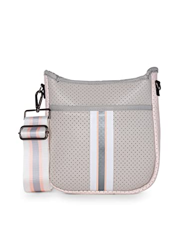 Haute Shore - Jeri Shell Crossbody Tote,Greige Coated W/White,Greige,& Peach Stripe