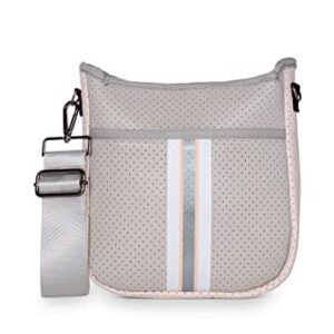 Haute Shore - Jeri Shell Crossbody Tote,Greige Coated W/White,Greige,& Peach Stripe