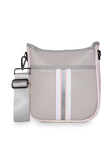 Haute Shore - Jeri Shell Crossbody Tote,Greige Coated W/White,Greige,& Peach Stripe