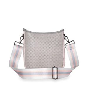 Haute Shore - Jeri Shell Crossbody Tote,Greige Coated W/White,Greige,& Peach Stripe