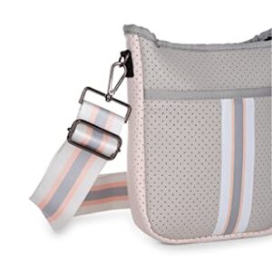 Haute Shore - Jeri Shell Crossbody Tote,Greige Coated W/White,Greige,& Peach Stripe