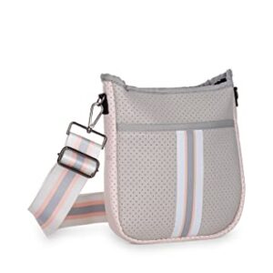 Haute Shore - Jeri Shell Crossbody Tote,Greige Coated W/White,Greige,& Peach Stripe