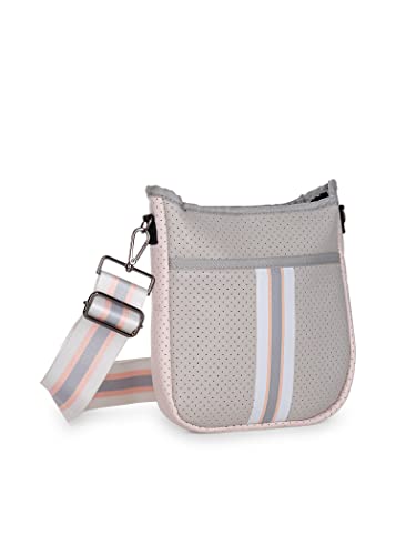 Haute Shore - Jeri Shell Crossbody Tote,Greige Coated W/White,Greige,& Peach Stripe