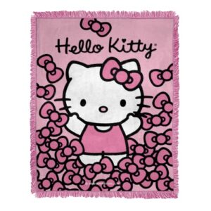 northwest woven jacquard throw blanket, 46″ x 60″, hello kitty more bows