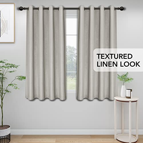 Easy-Going Luxury Double Linen Blackout Curtain 84 Inch Length Grommet Window Curtain Drapes for Bedroom, Living Room Thermal Insulated Room Darkening (Set of 2 Panels, Natural)