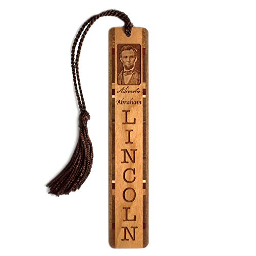 President Abraham Lincoln Photo with Signature - Engraved Wooden Bookmark with Tassel - Made in USA - Also Available Personalized