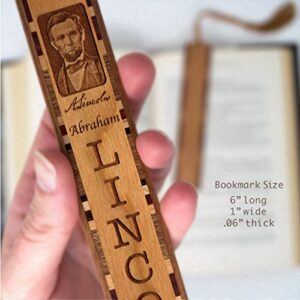 President Abraham Lincoln Photo with Signature - Engraved Wooden Bookmark with Tassel - Made in USA - Also Available Personalized